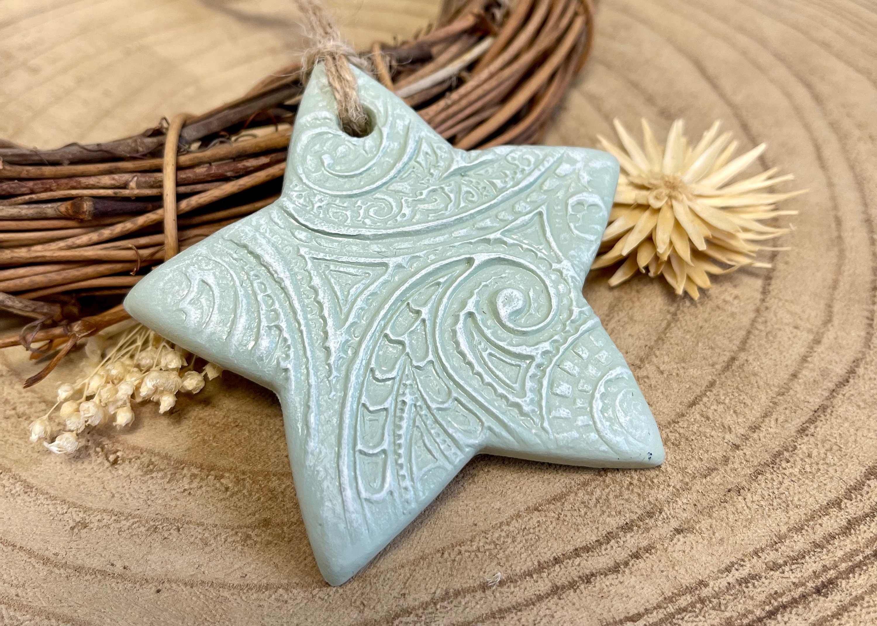Sage Green & White Paisley Star Decoration - Etsy