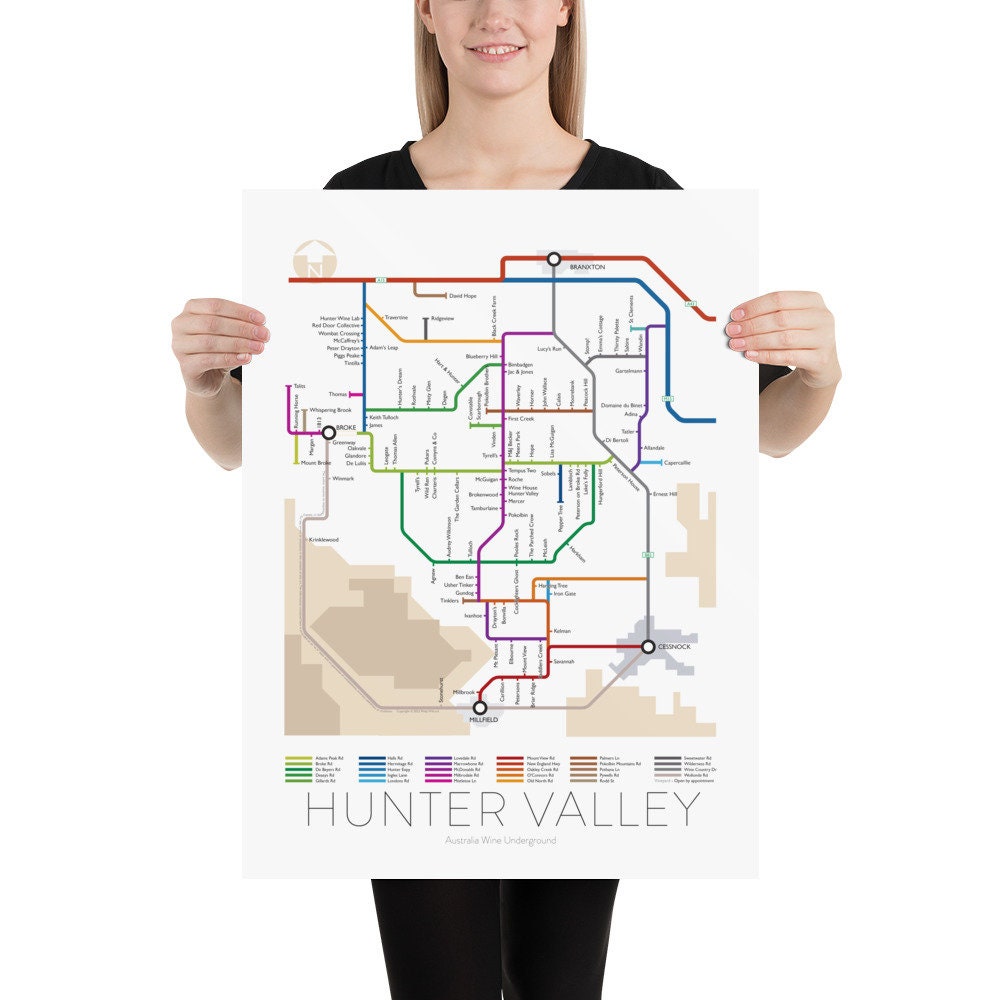 Hunter Valley Wine Region Map Poster: Australia Travel Art - Etsy