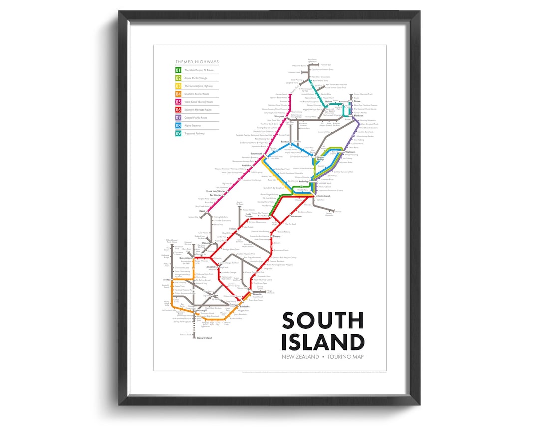 New Zealand Underground Touring Map | South Island | Travel Gift | Wall ...