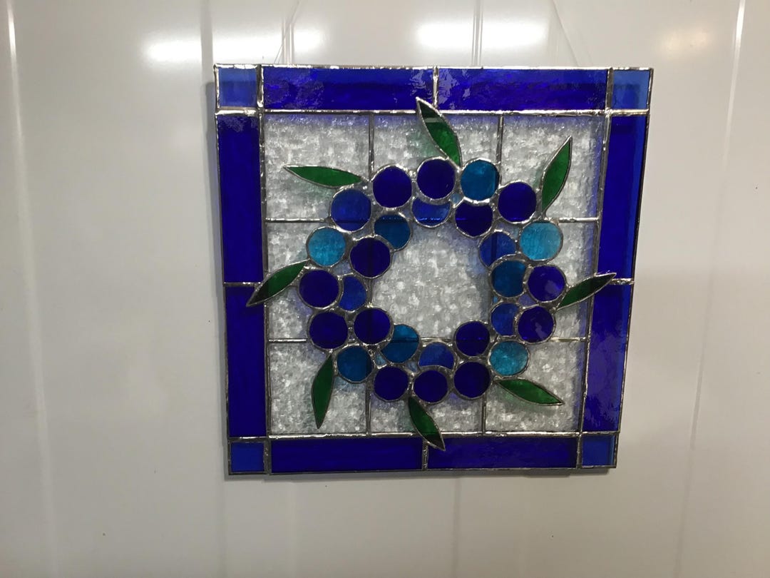 Stained Glass, Blueberries, 3-D, Blue, Wreath, Hanging Panel - Etsy