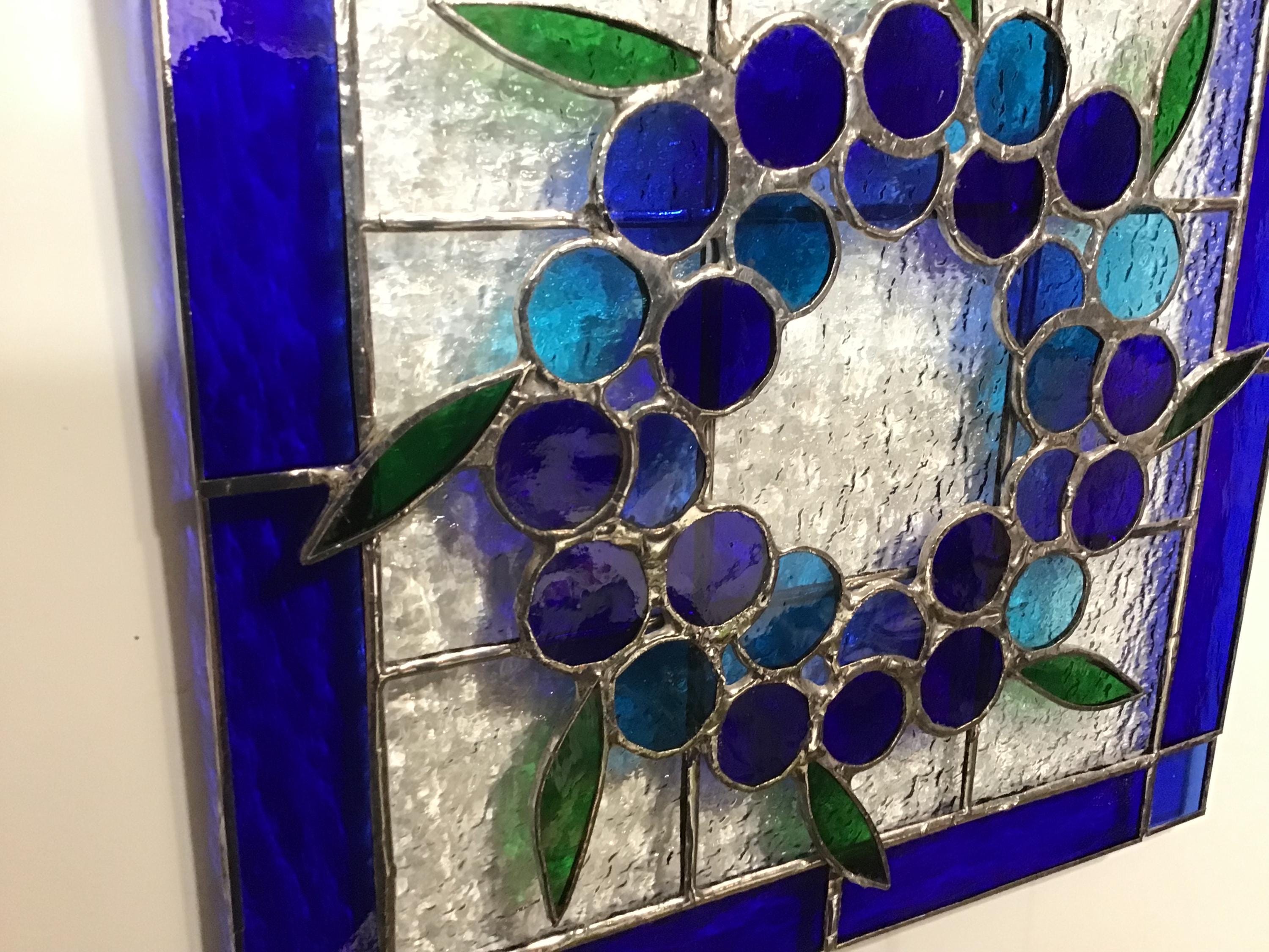 Stained Glass, Blueberries, 3-D, Blue, Wreath, Hanging Panel - Etsy