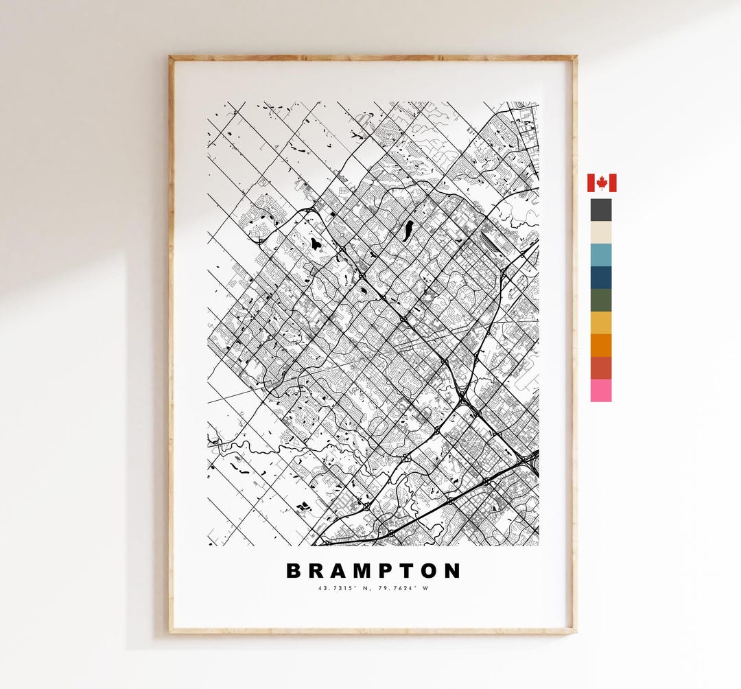 Brampton Map Print - City Map Poster - Map Art - Map Wall Art - Canada City Maps - Brampton ...