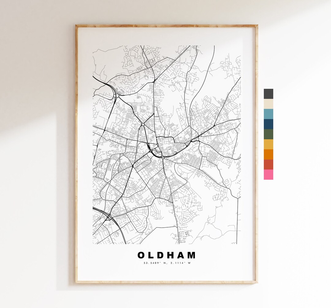 Oldham Map Print - Minimalist City Map Poster - Map Wall Art - UK ...