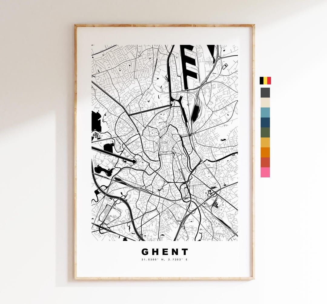 Ghent Map Print - City Map Poster - Map Art - Map Wall Art - Belgium ...