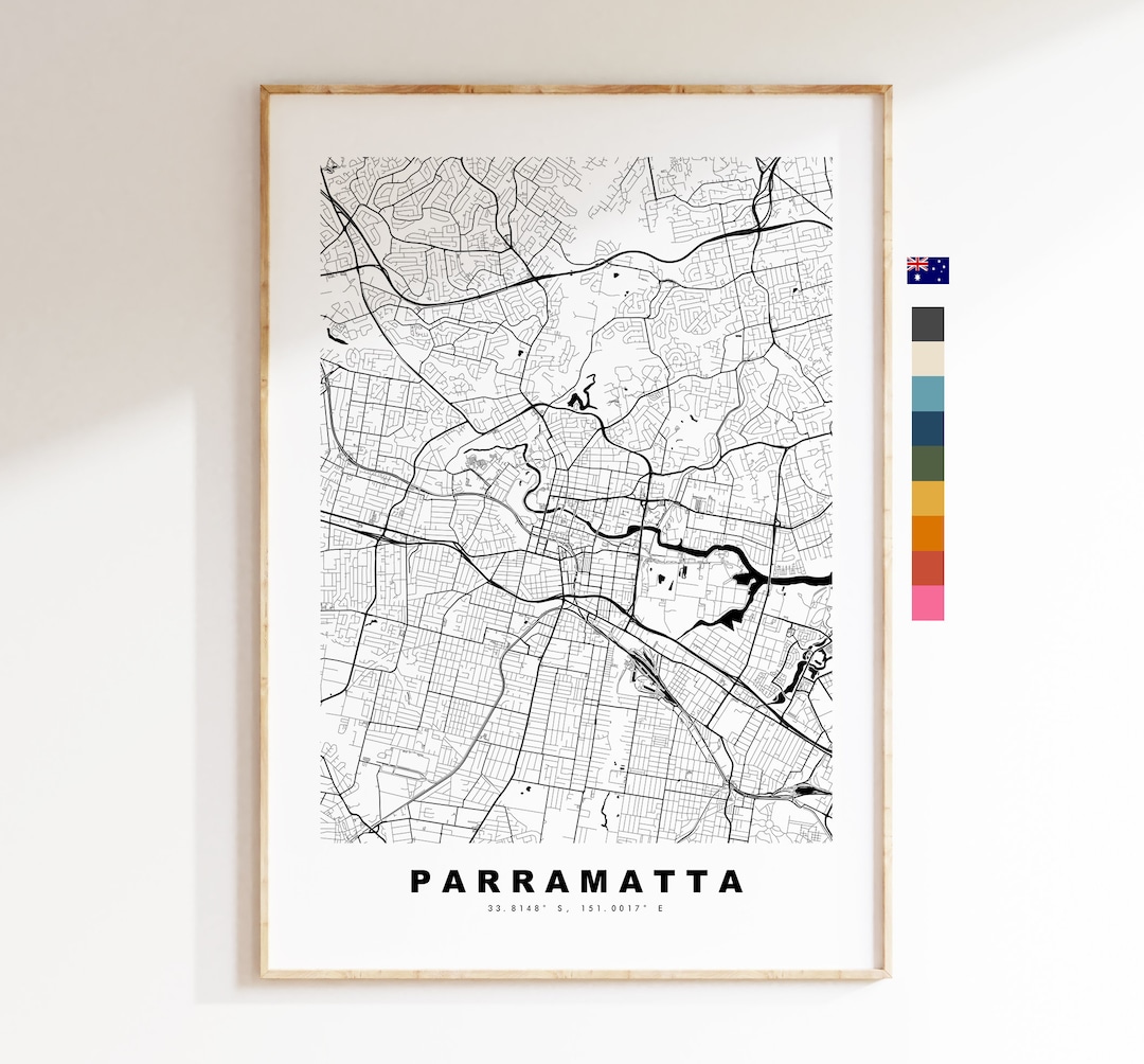 Parramatta Map Print - City Map Poster - Map Wall Art - Australia City ...
