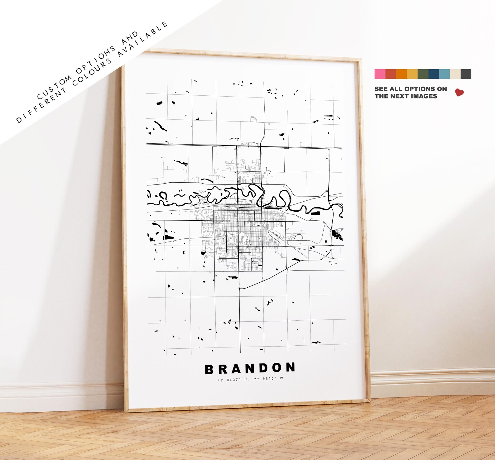 Brandon Map Print (canada) - City Map Poster - Map Art - Map Wall Art ...