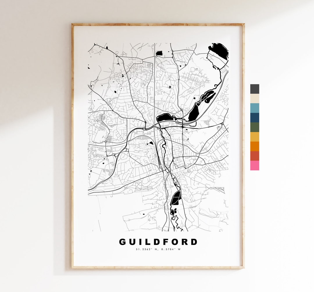 Guildford Map Print - Minimalist City Map Poster - Map Wall Art - UK ...