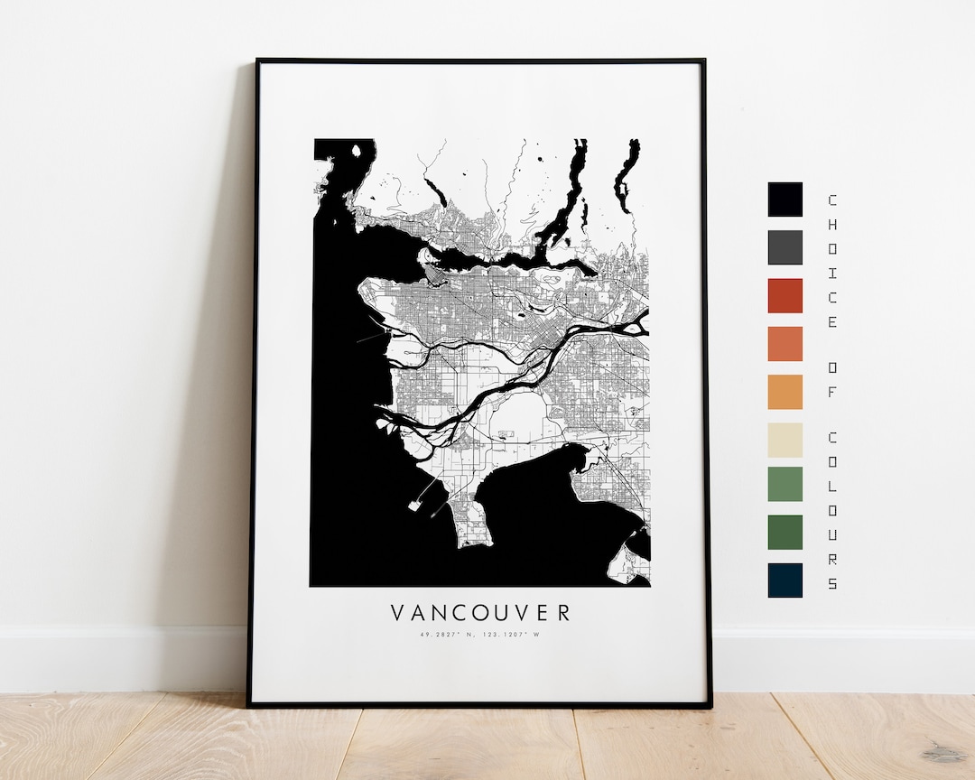 Vancouver Map Print - City Map Poster - Map Art - Map Wall Art - Canada ...