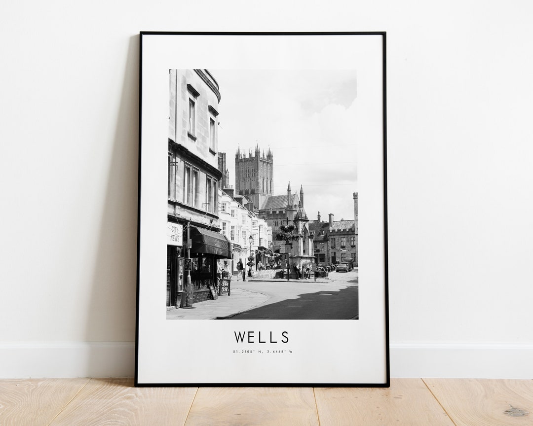 Wells City Poster Print - Black and White Minimalist City Print ...