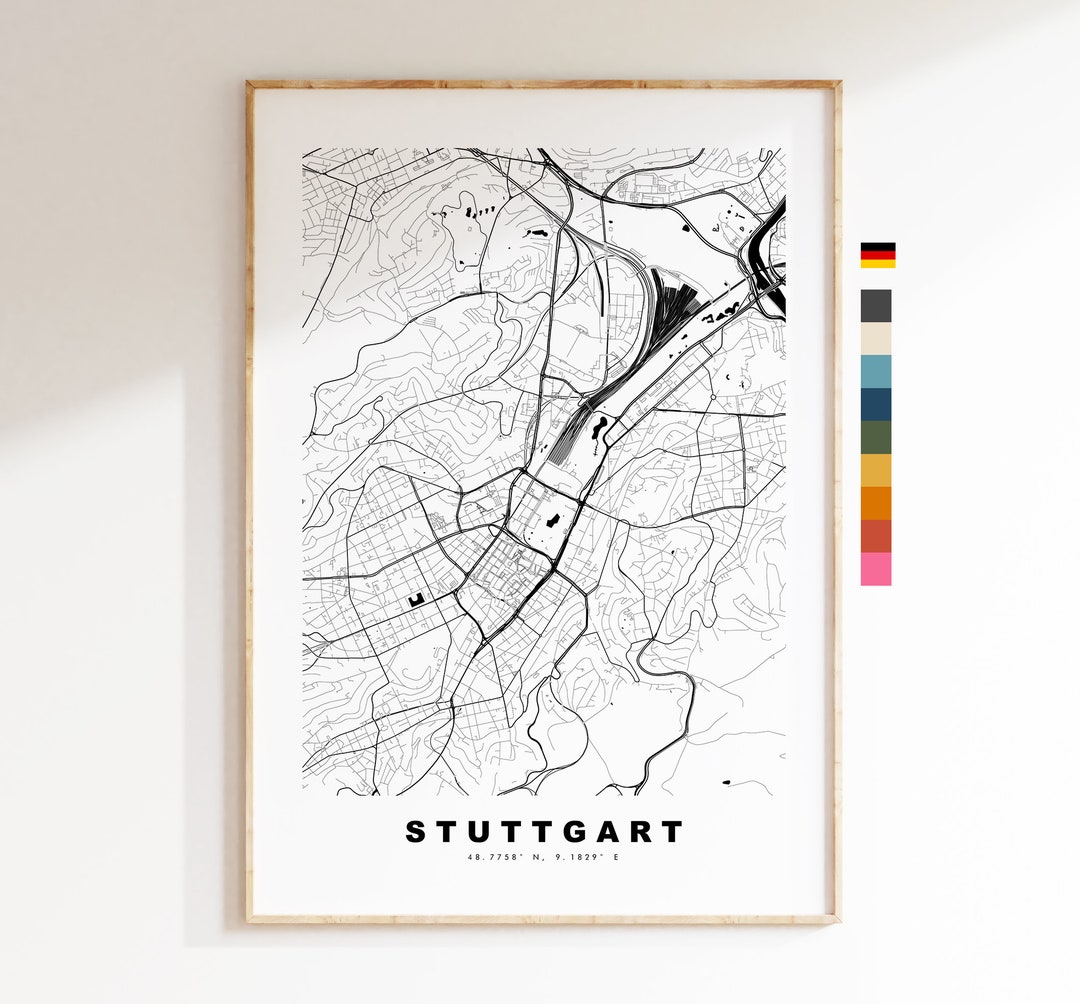 Stuttgart Map Print - City Map Poster - Map Wall Art - Germany City ...