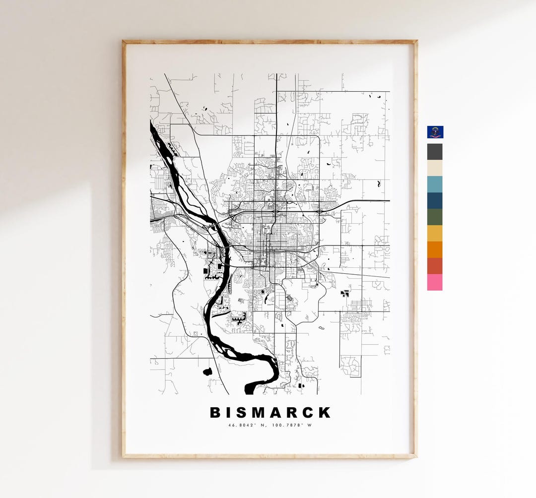 Bismarck Map Print - City Map Poster - Map Art - USA City Maps ...