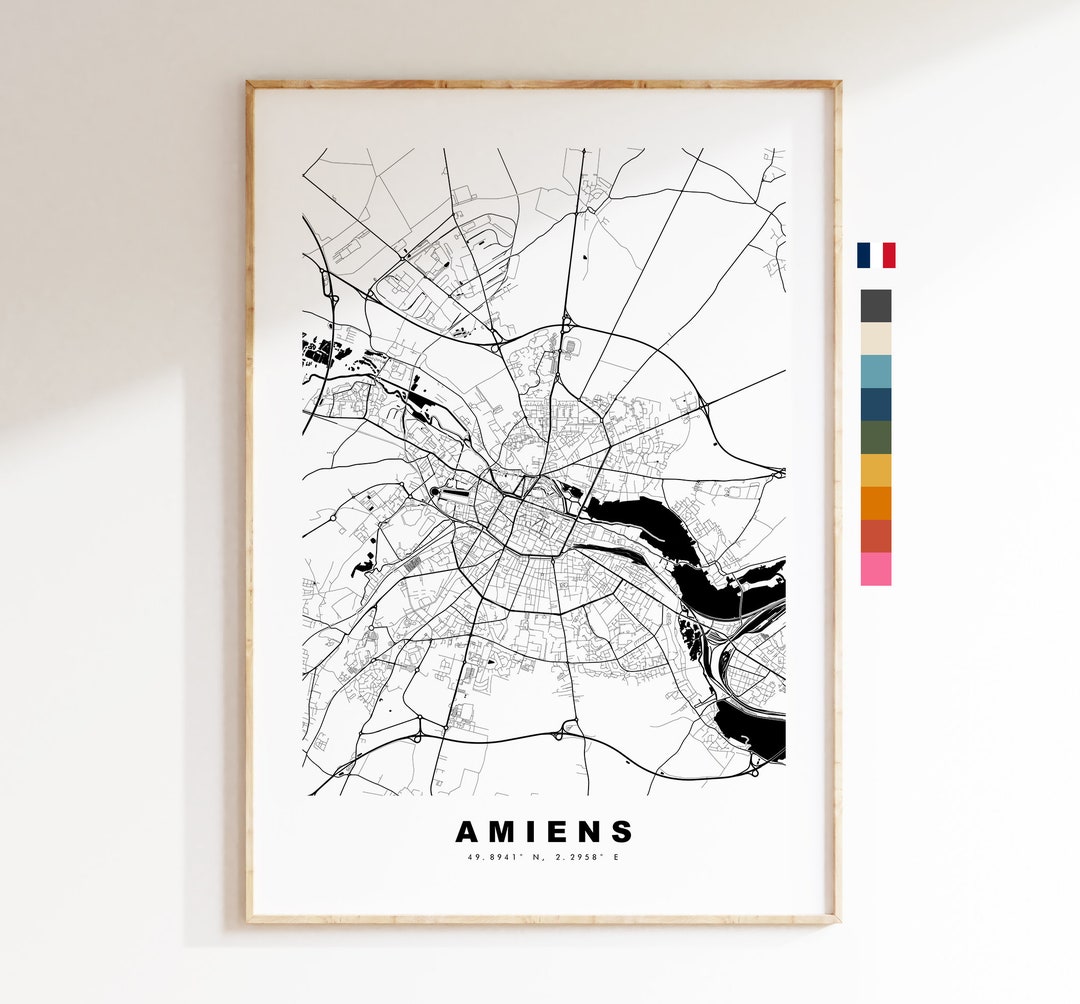 Amiens Map Print - City Map Poster - Map Wall Art - France City Maps ...