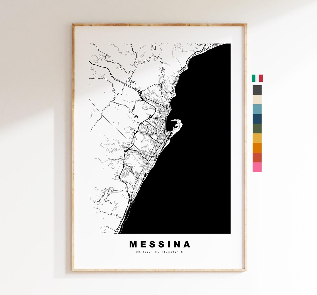 Messina Map Print - City Map Poster - Map Art - Map Wall Art - Italy ...