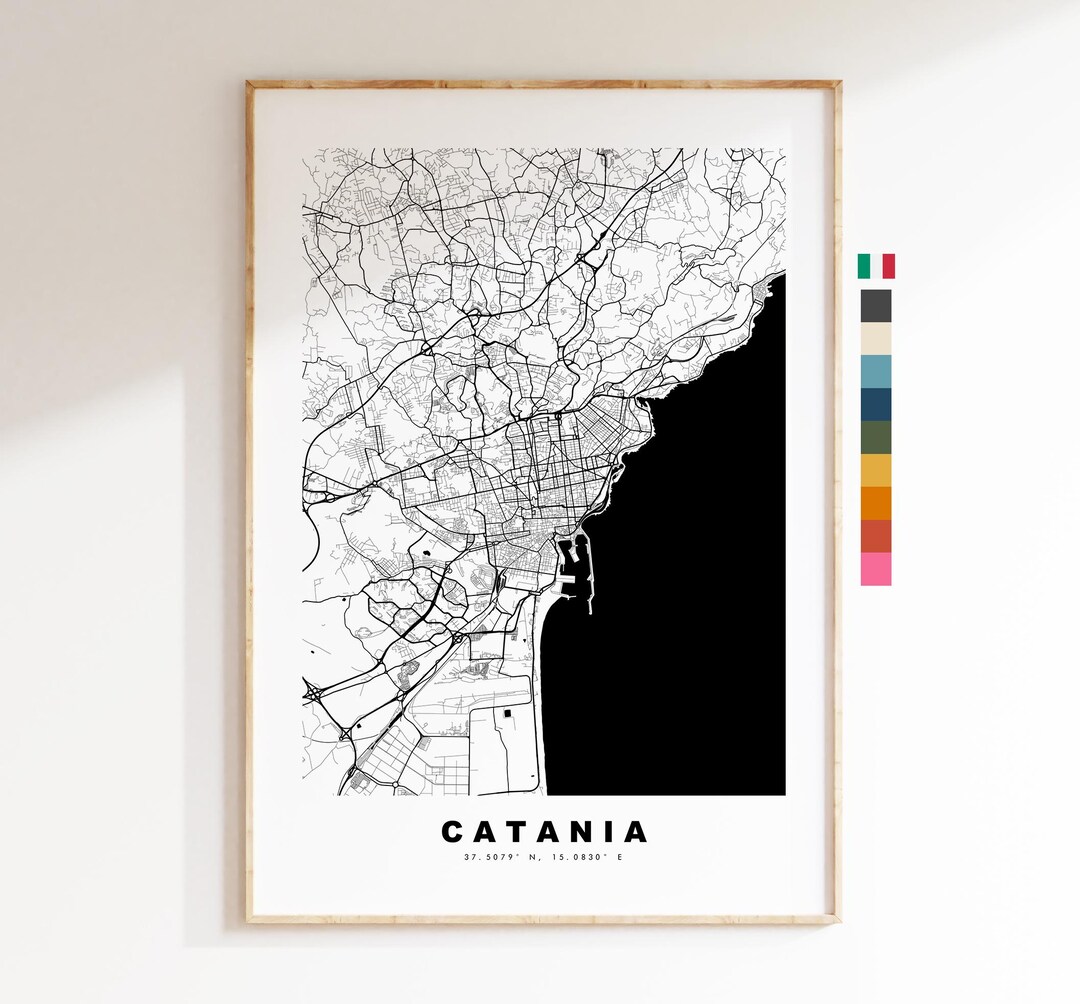 Catania Map Print - City Map Poster - Map Art - Map Wall Art - Italy ...