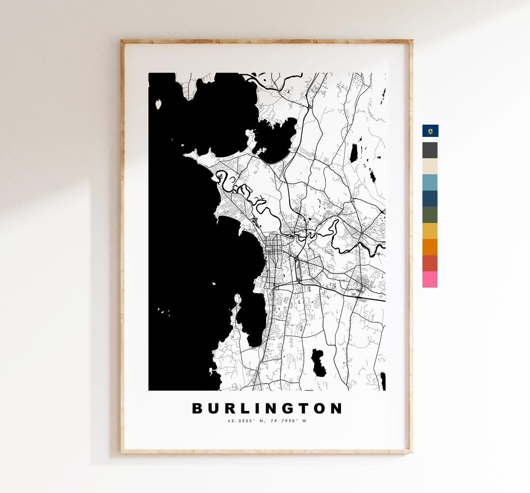 Burlington Map Print - City Map Poster - Map Art - USA City Maps ...