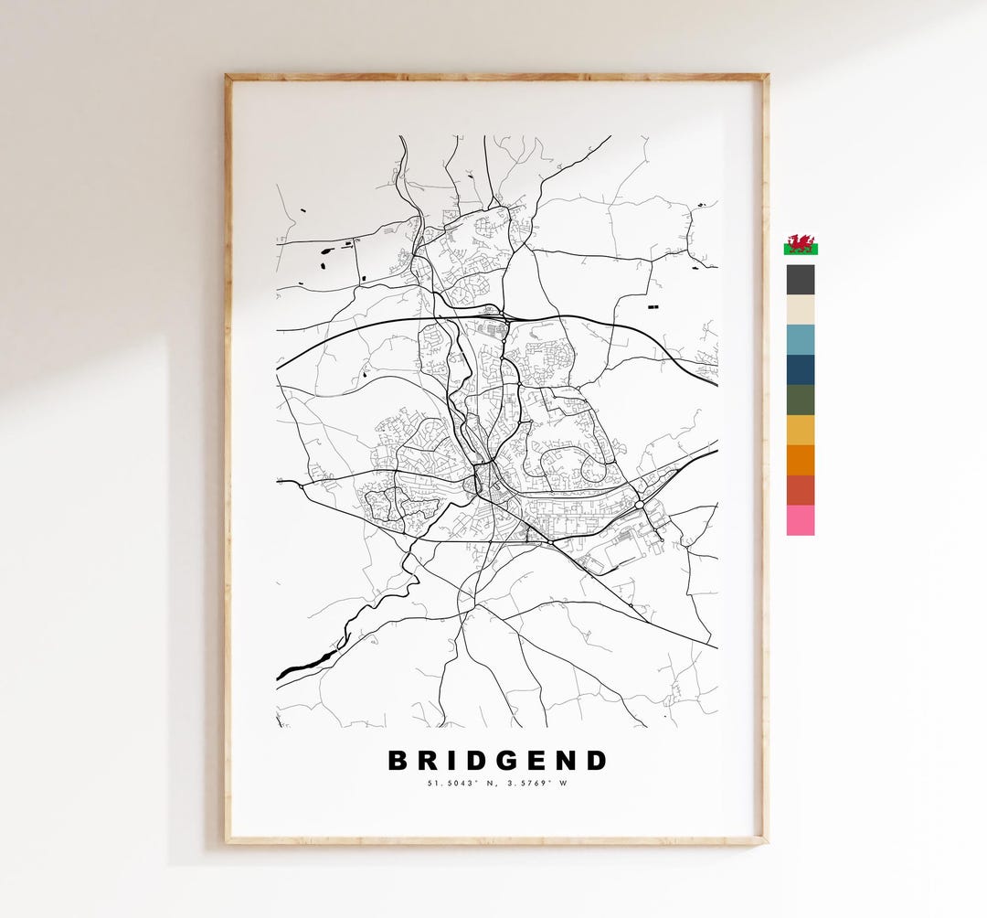 Bridgend Map Print - Minimalist City Map Poster - Map Art - Wales ...
