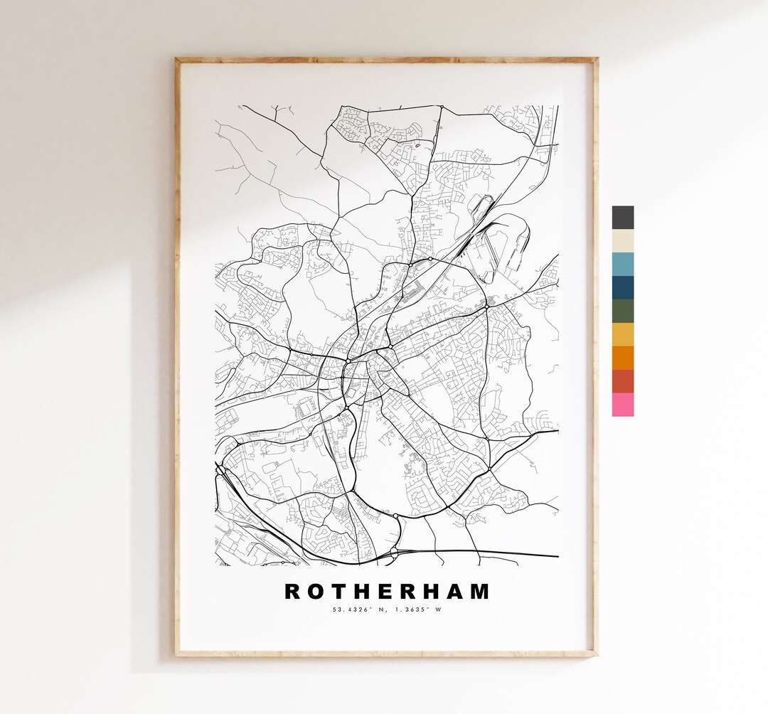 Rotherham Map Print - Minimalist City Map Poster - Map Art - UK ...