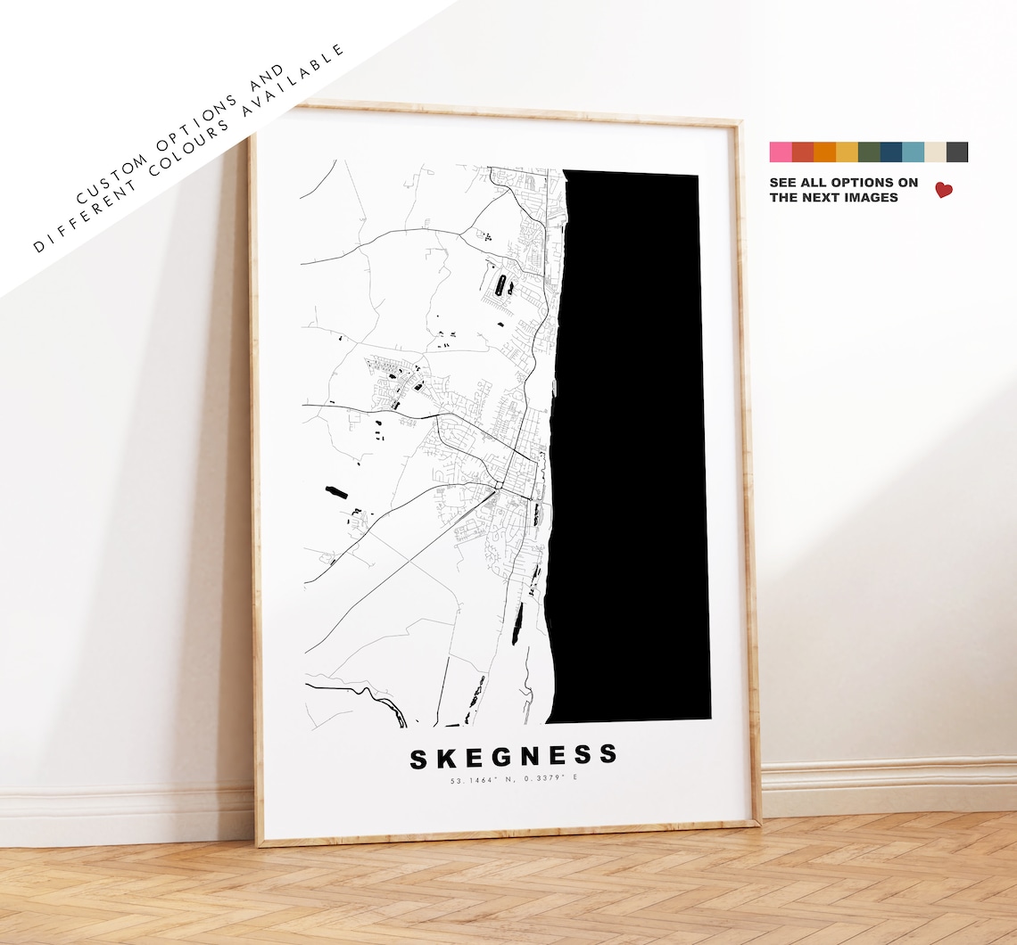 Skegness Map Print - Minimalist City Map Poster - Map Art - UK ...