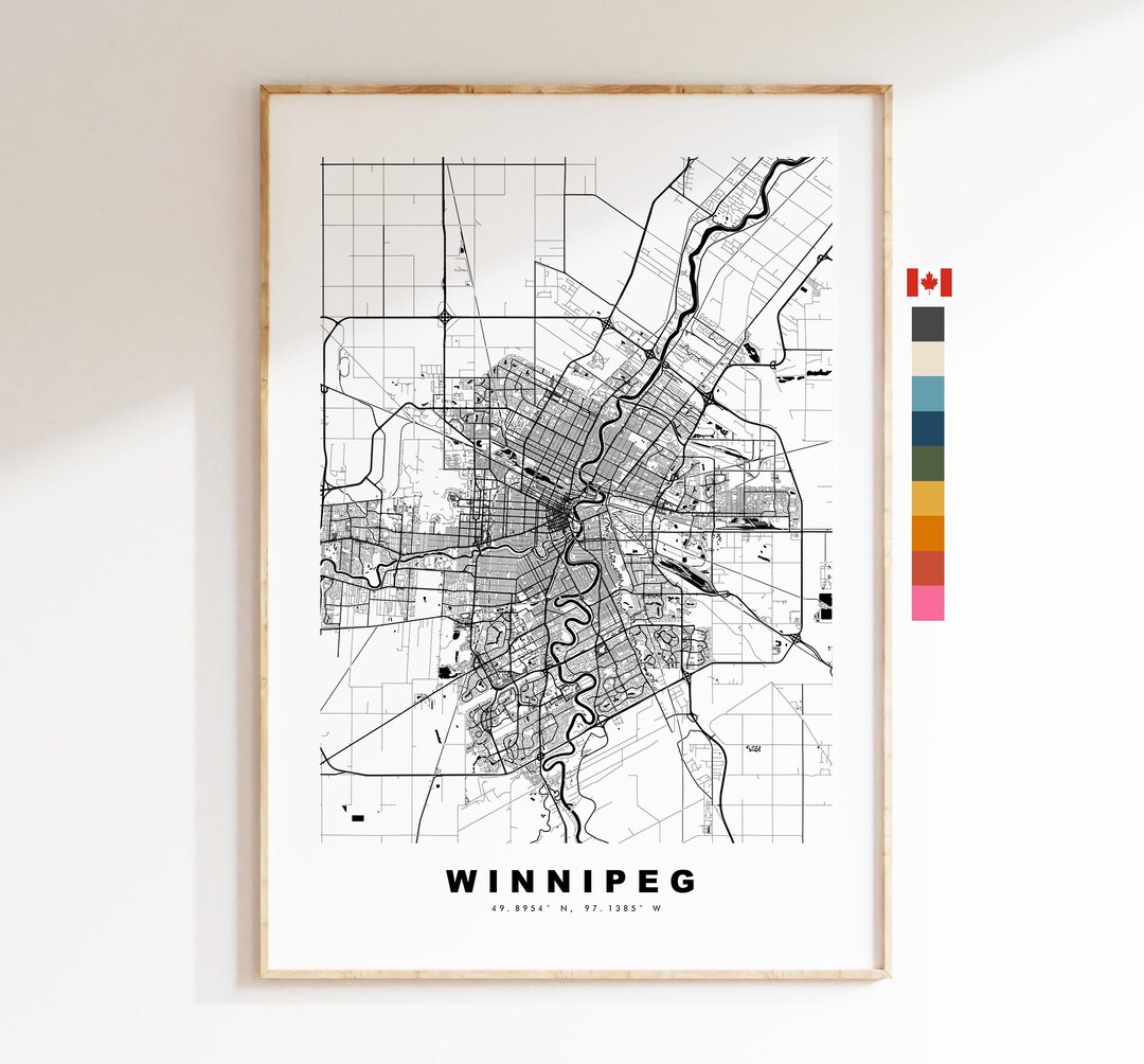 Winnipeg Map Print - City Map Poster - Map Art - Map Wall Art - Canada ...