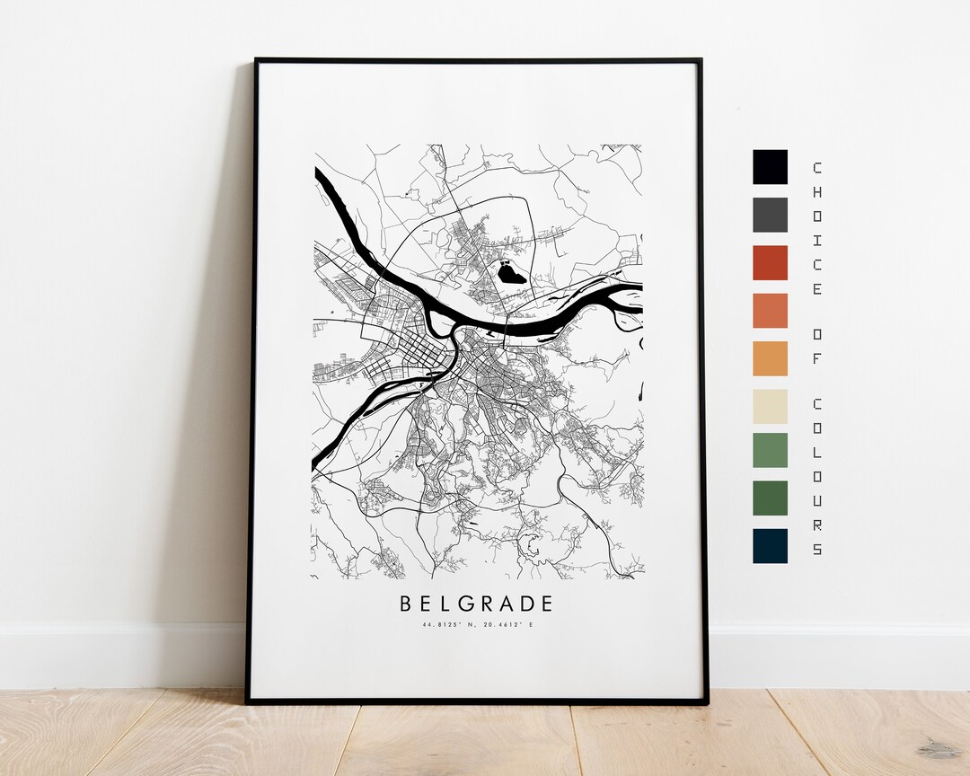 Belgrade Map Print - City Map Poster - Map Art - Map Wall Art - Serbia ...