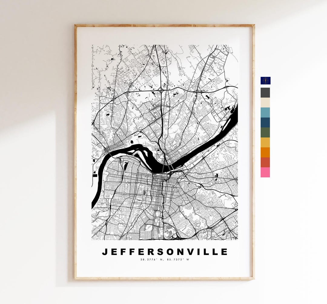 Jeffersonville Map Print - City Map Poster - Map Art - USA City Maps ...
