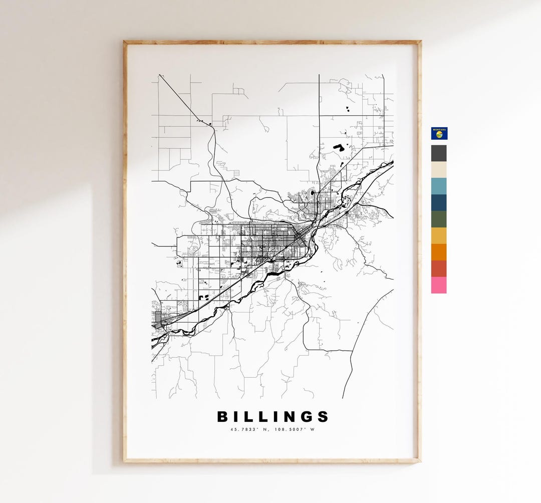 Billings Map Print - City Map Poster - Map Art - USA City Maps ...