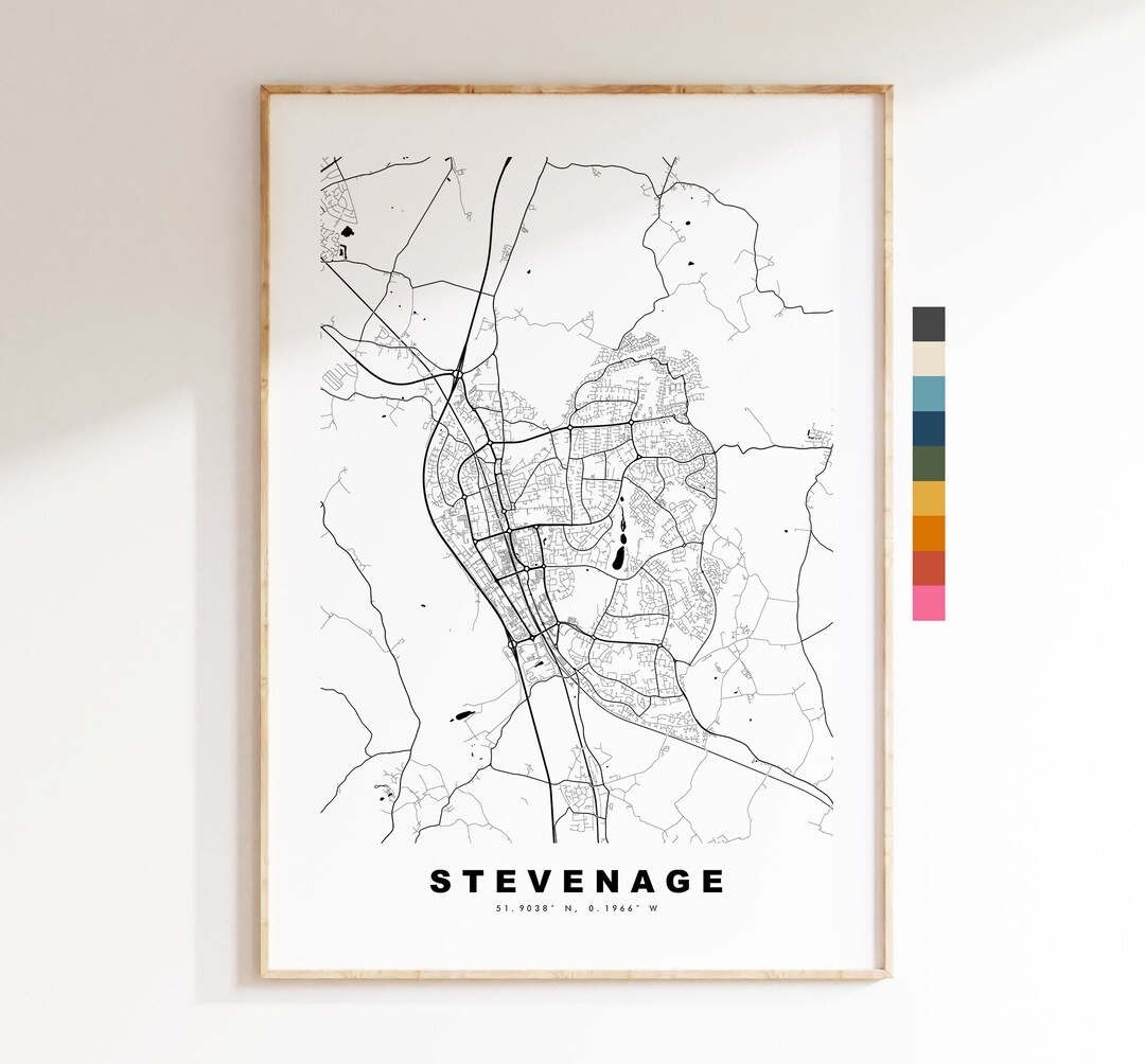 Stevenage Map Print - Minimalist City Map Poster - Map Art - UK ...