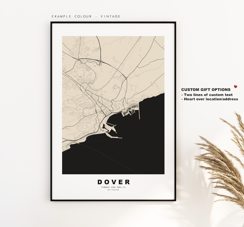 Dover Map Print - Minimalist City Map Poster - Map Wall Art - UK ...