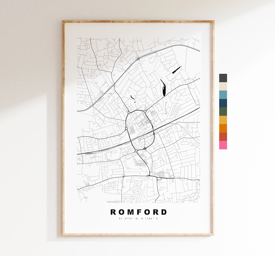 Romford Map Print - Minimalist City Map Poster - Map Art - London, UK ...