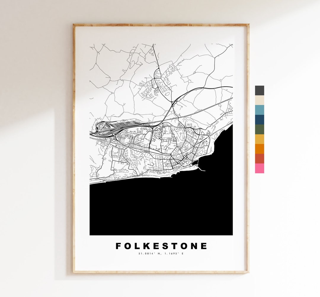 Folkestone Map Print - Minimalist City Map Poster - Map Wall Art - UK ...