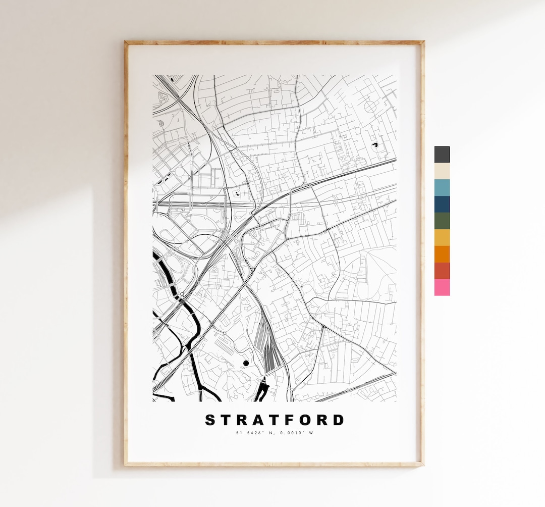 Stratford Map Print - Minimalist City Map Poster - Map Art - London, UK ...