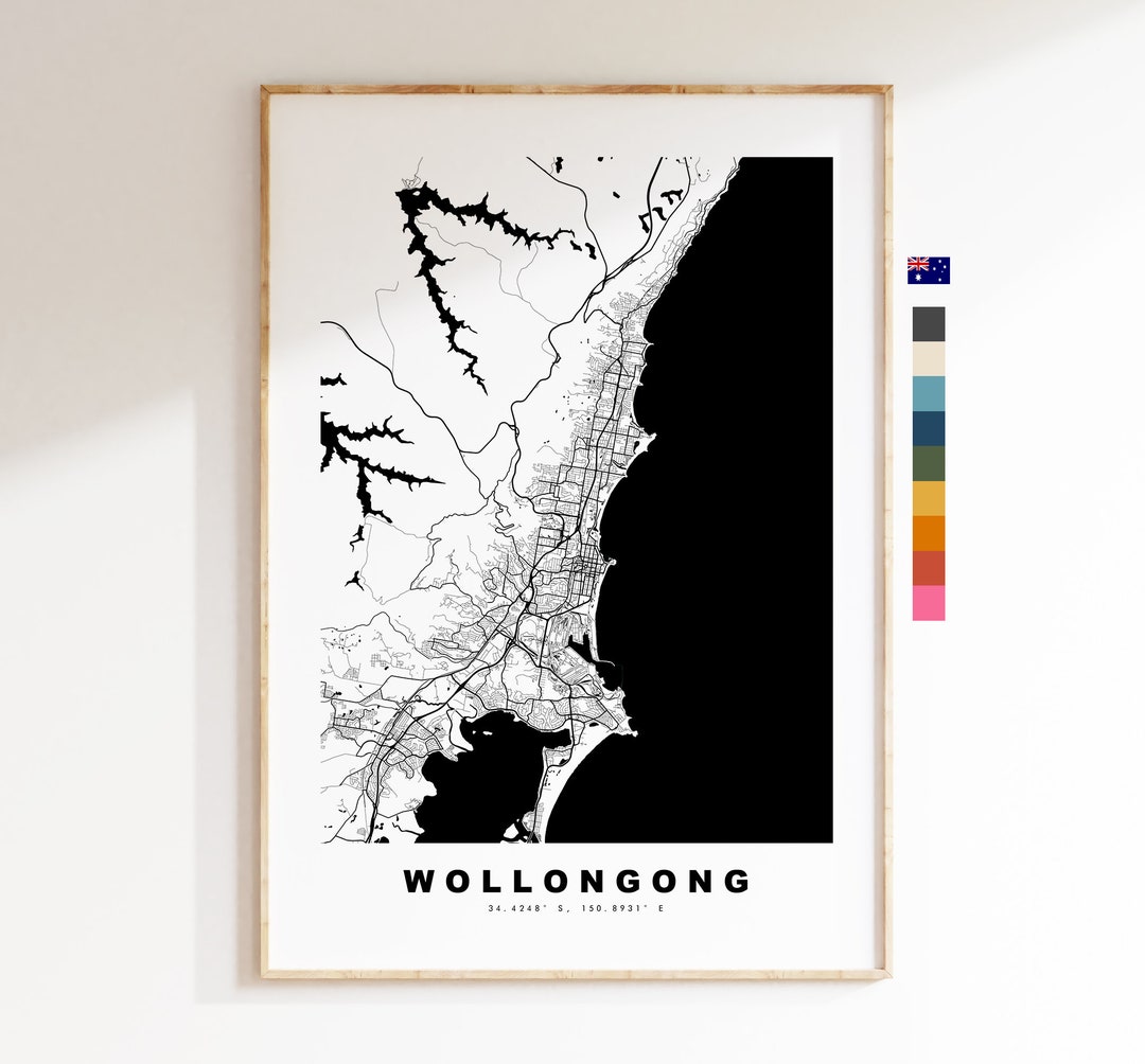 Wollongong Map Print - City Map Poster - Map Wall Art - Australia City ...