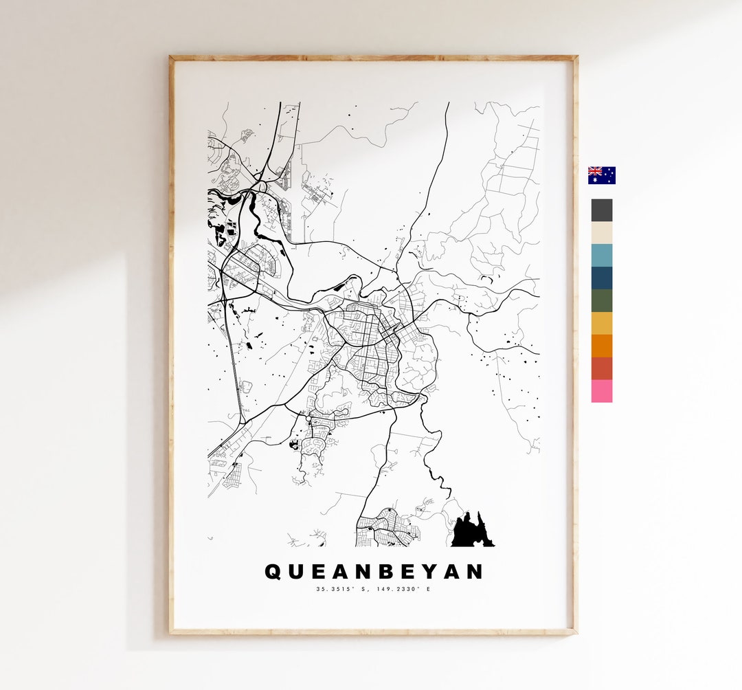 Queanbeyan Map Print - City Map Poster - Map Wall Art - Australia City ...