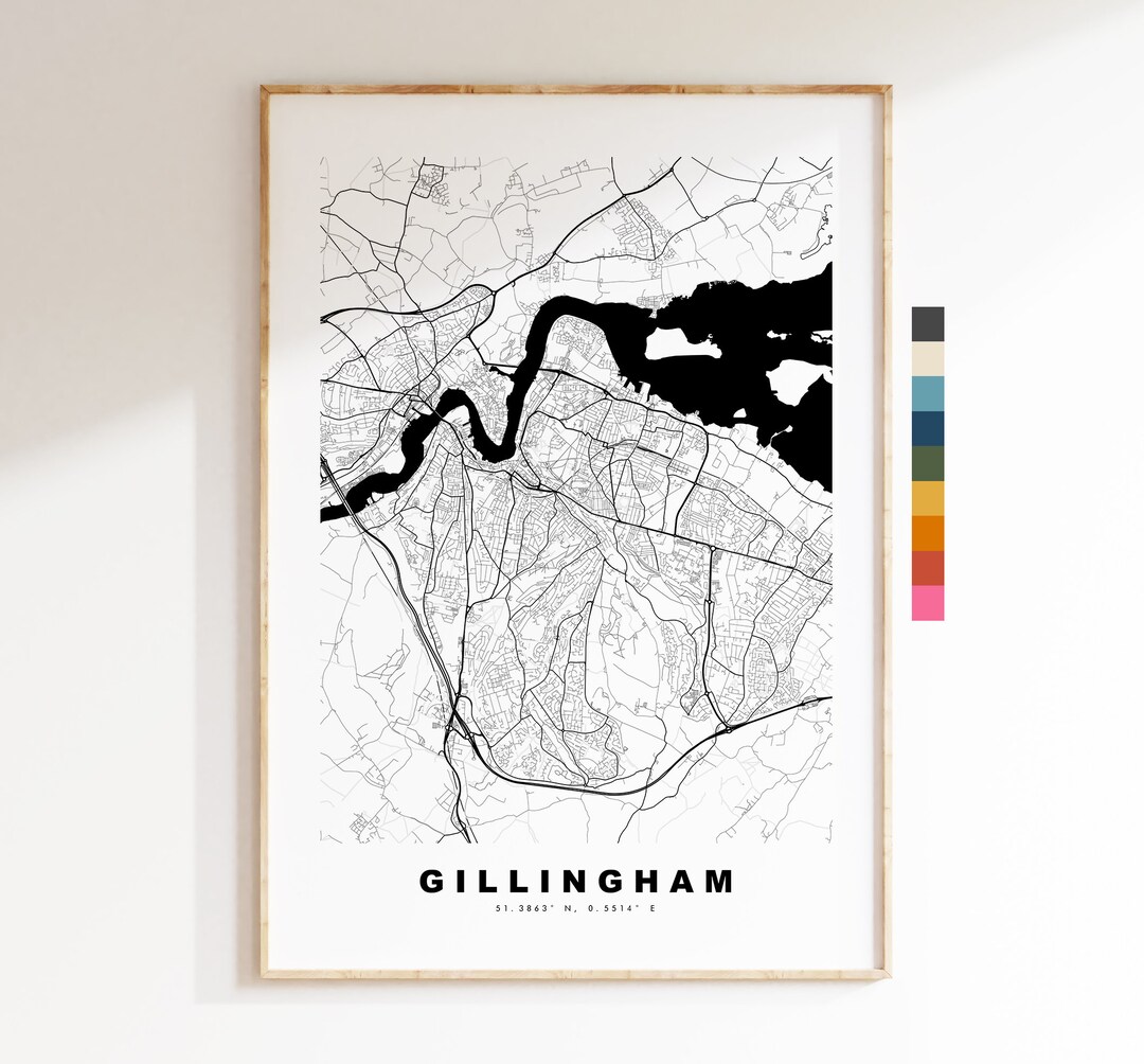 Gillingham Map Print - Minimalist City Map Poster - Map Wall Art - UK ...