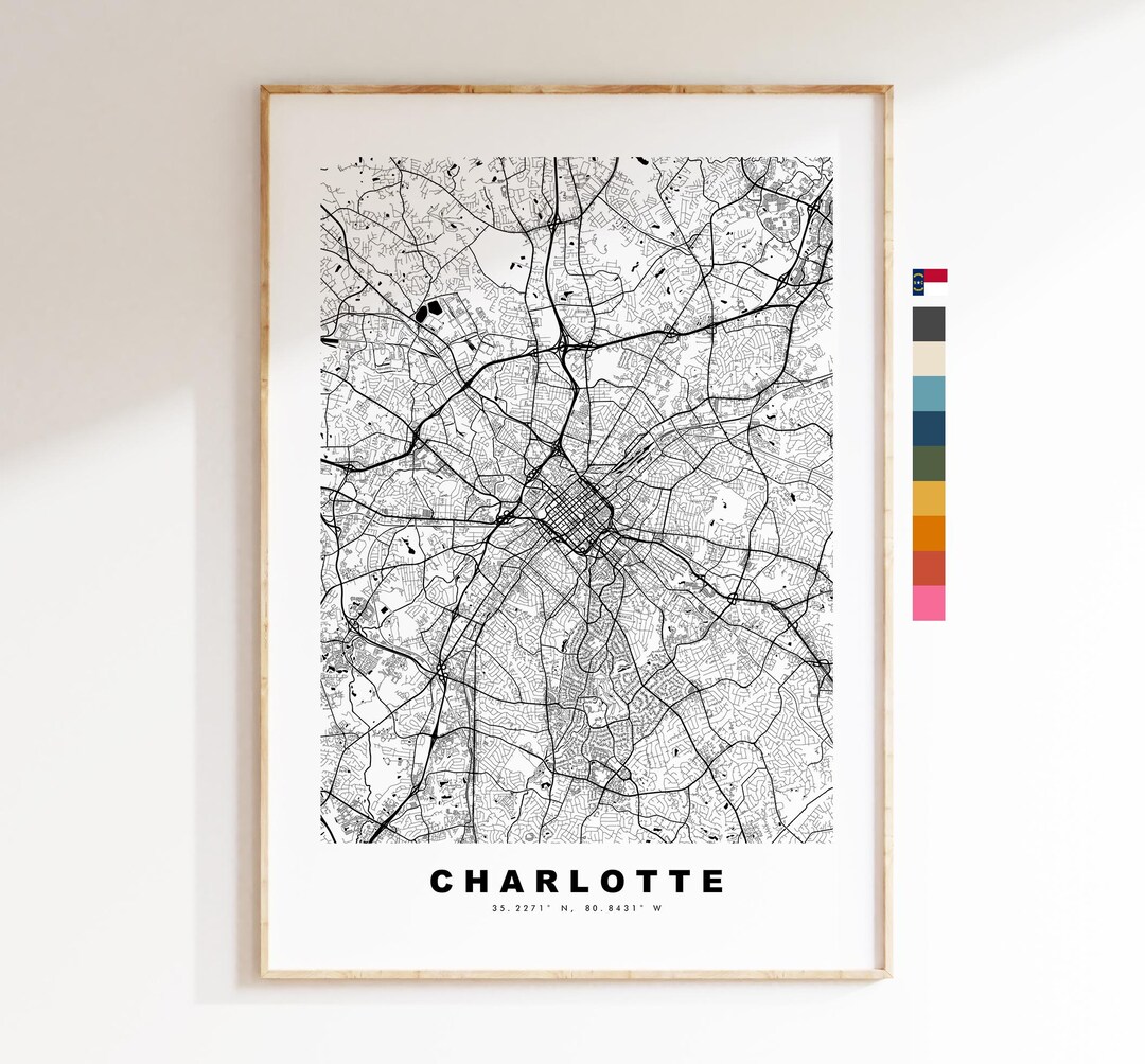 Charlotte Map Print - City Map Poster - Map Art - USA City Maps ...