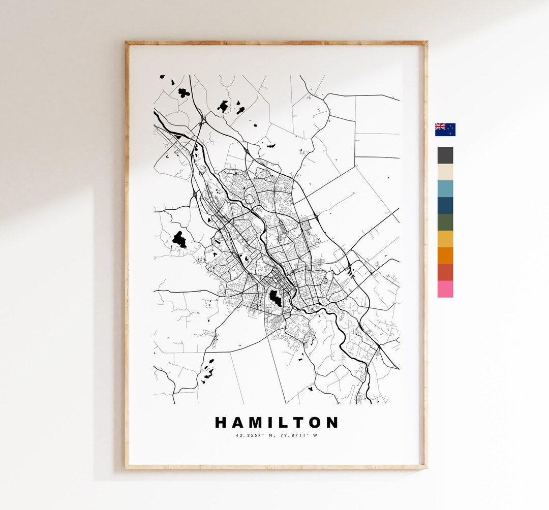 Hamilton Map Print - City Map Poster - Map Wall Art - New Zealand City ...
