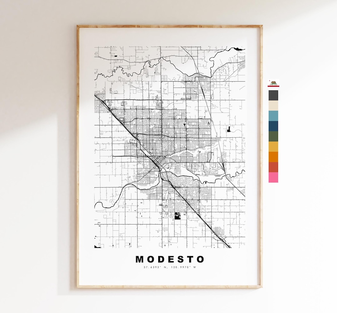 Modesto Map Print - City Map Poster - Map Art - USA City Maps - Modesto ...