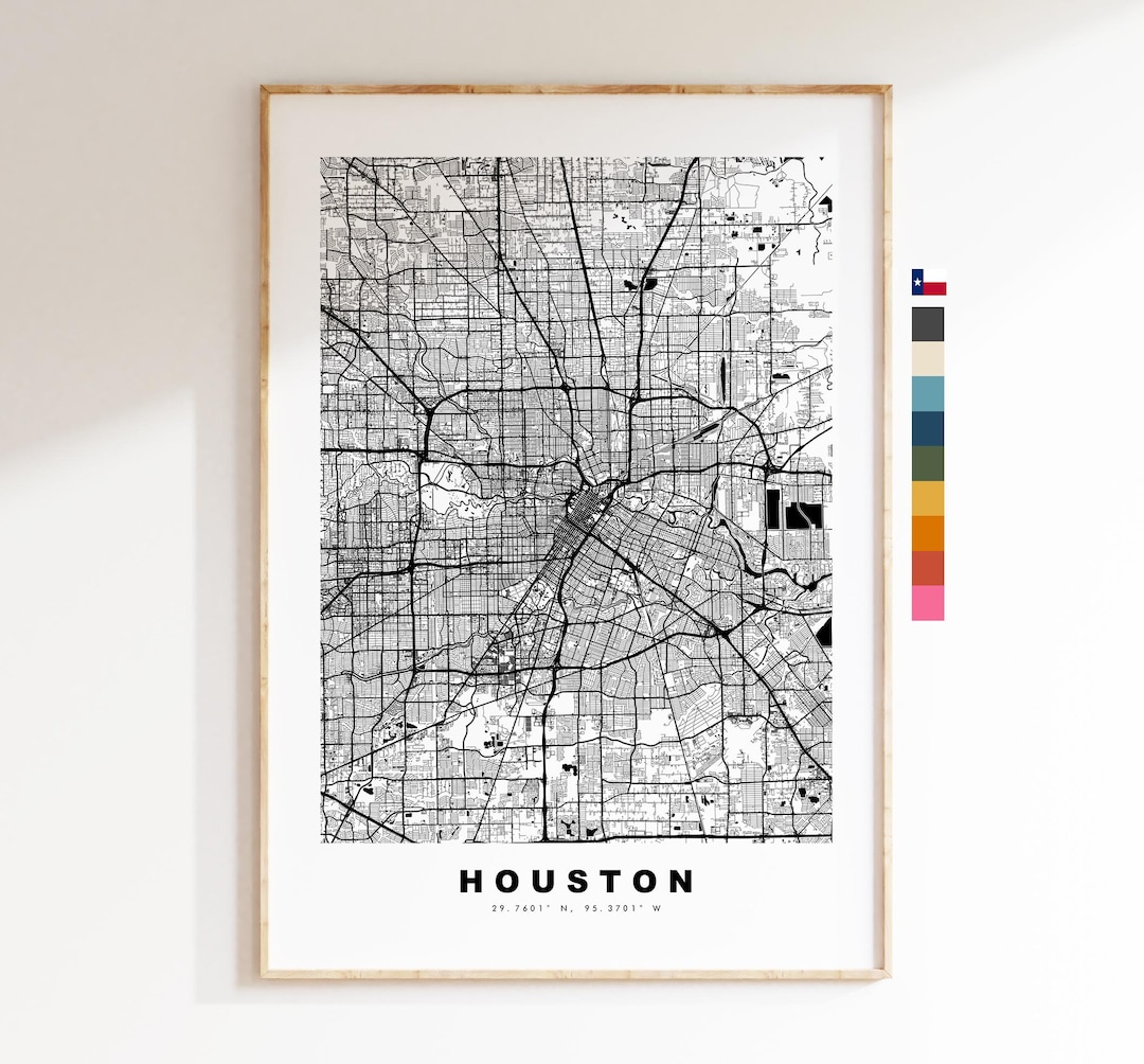 Houston Map Print - City Map Poster - Map Art - USA City Maps - Houston ...