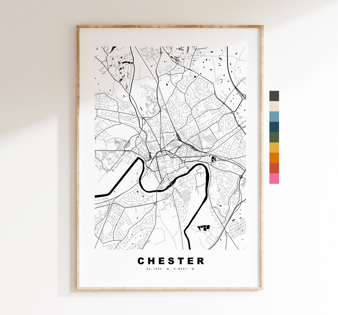 Chester Map Print - Minimalist City Map Poster - Map Wall Art - UK ...