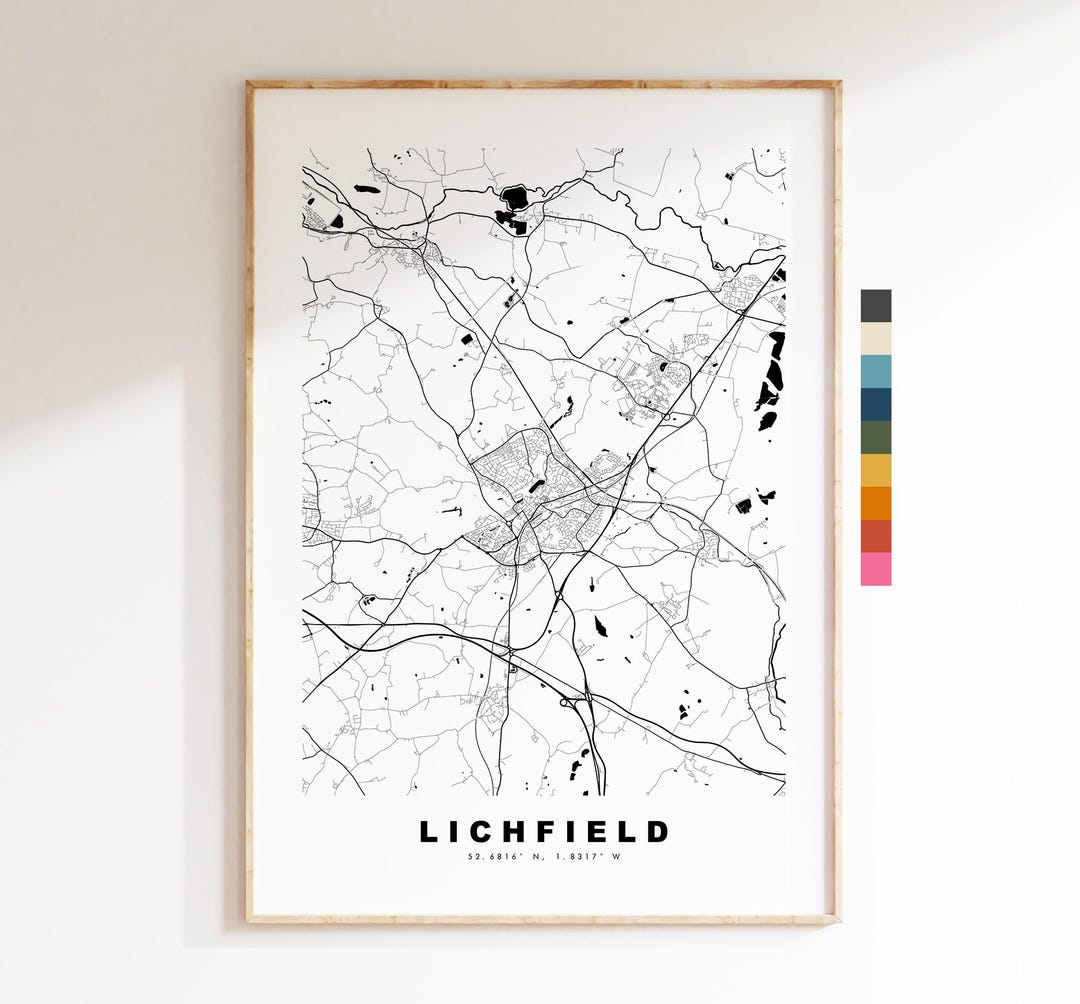 Impresión del mapa de Lichfield - Póster minimalista de mapa urbano ...