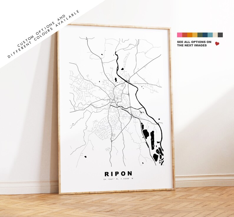Ripon Map Print - Minimalist City Map Poster - Map Art - UK - Ripon ...