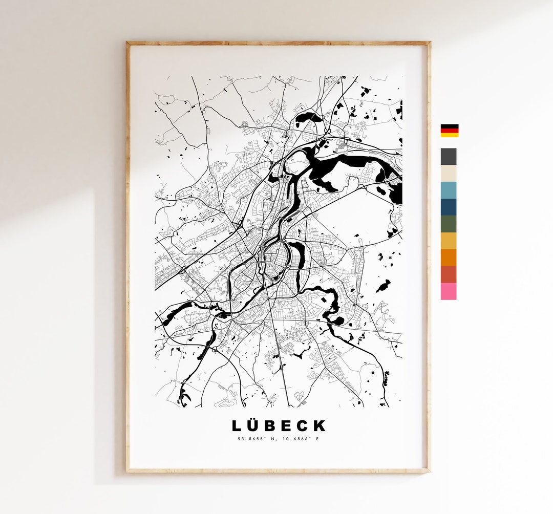 Lubeck Map Print - City Map Poster - Map Wall Art - Germany City Maps ...