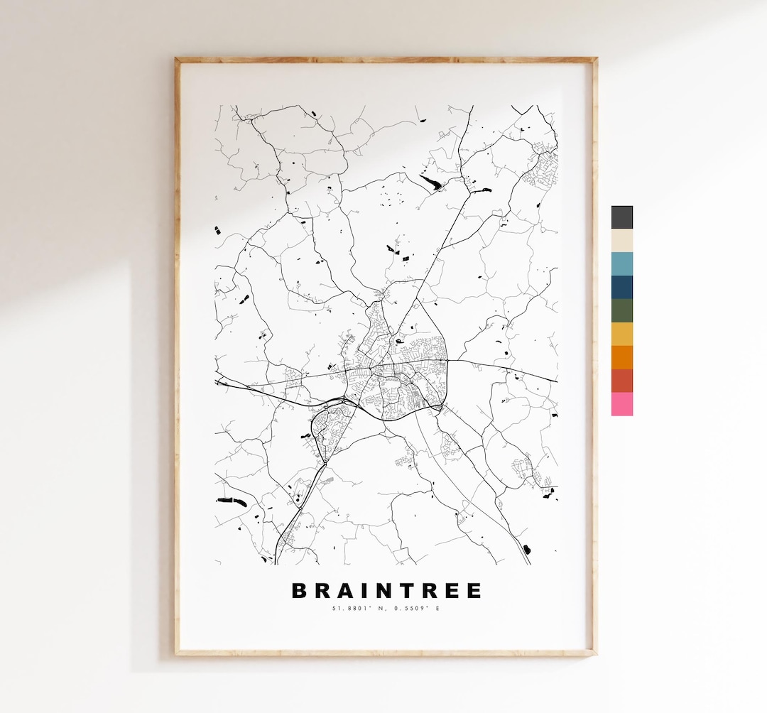 Braintree Map Print - Minimalist City Map Poster - Map Art - UK ...