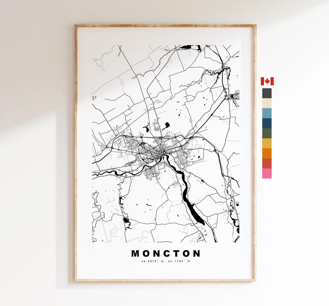 Moncton Map Print - City Map Poster - Map Art - Map Wall Art - Canada ...