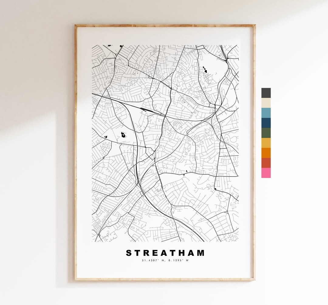Streatham Map Print - Minimalistische Stadt Karte Poster - Map Art - UK ...