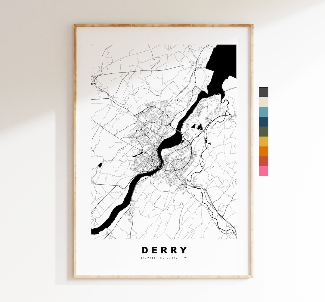 Derry Map Print - Minimalist City Map Poster - Map Art - UK ...