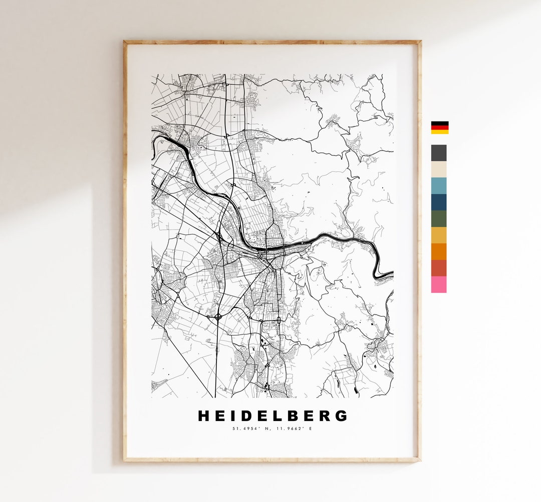 Heidelberg Map Print - City Map Poster - Map Wall Art - Germany City ...