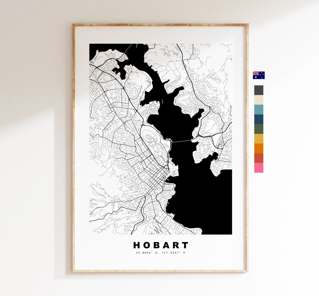 Hobart Map Print - City Map Poster - Map Wall Art - Australia City Maps ...