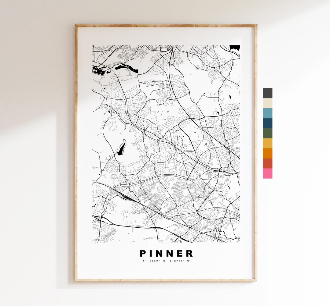 Pinner Map Print - Minimalist City Map Poster - Map Art - UK - Pinner ...