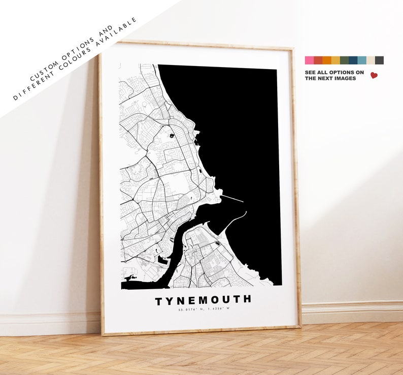 Tynemouth Map Print - Minimalist City Map Poster - Map Art - UK ...